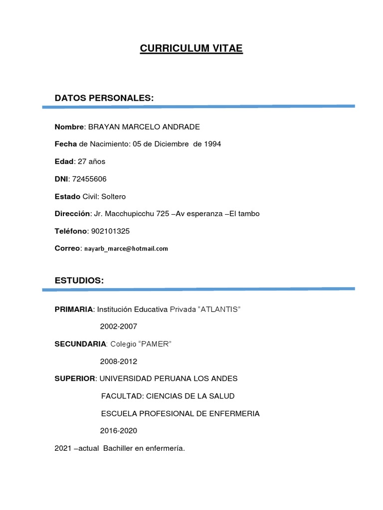 Currículum Vitae de Brayan Andrade | PDF