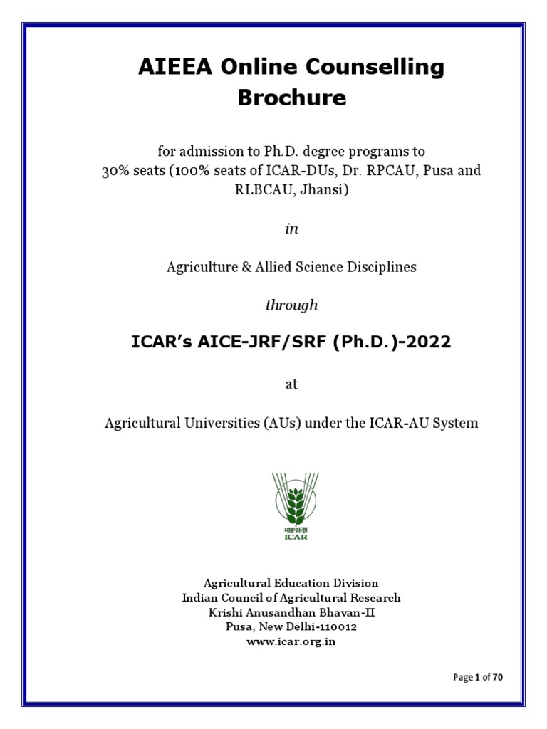 ICAR Counseling SRF Brochure | PDF | Doctor Of Philosophy | University And College Admission