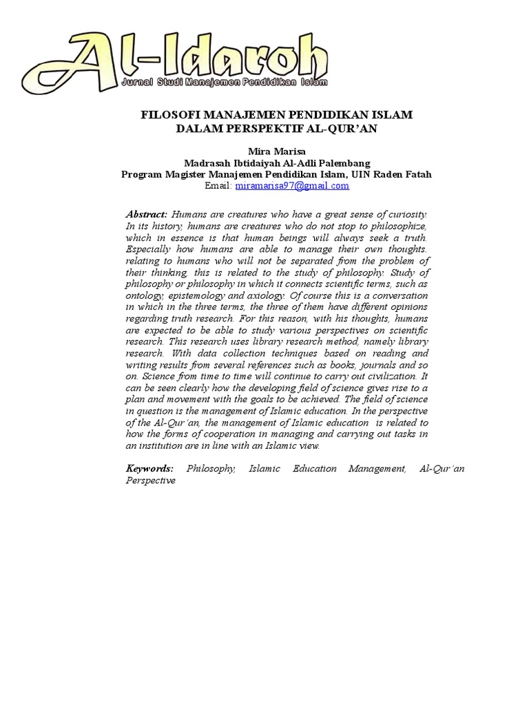Filosofi Manajemen Pendidikan Islam Dalam Perspektif Al-Qur'An | PDF | Thought | Science