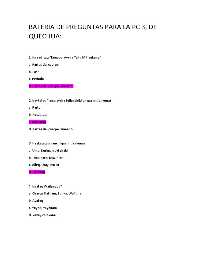 Bateria de Preguntas para La PC 3 | PDF | Verbo | Plural