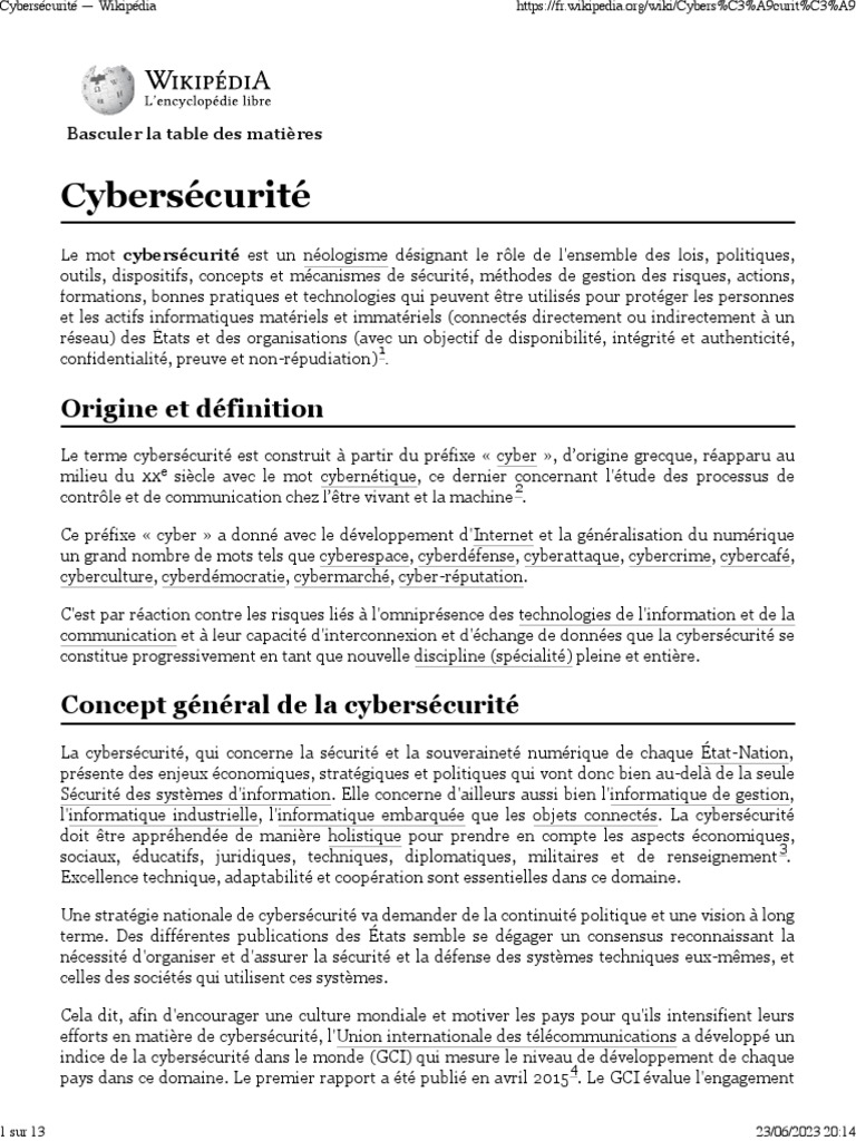 Cybersécurité | PDF | Informatique | Cyberespace