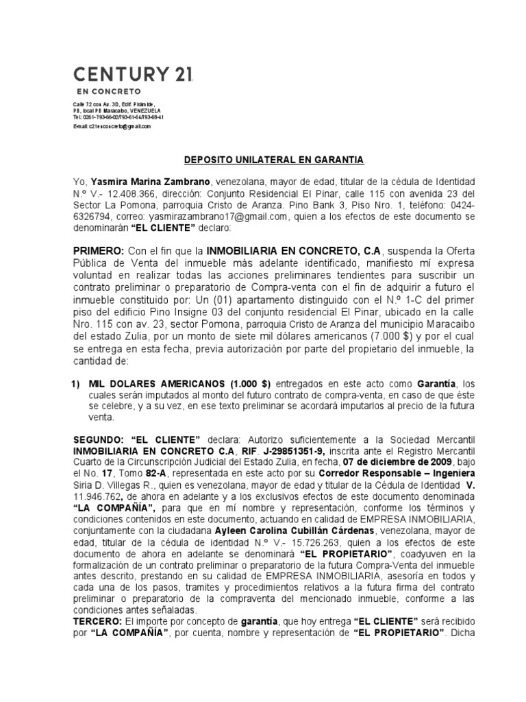 Modelo de Reserva Por Venta de Inmueble | PDF | Daños y perjuicios ...