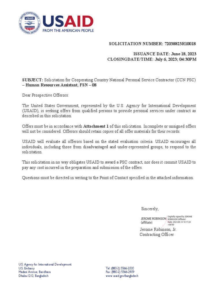 Solicitation - Human Resources Assistant FSN-8 - 1 | PDF | Human ...