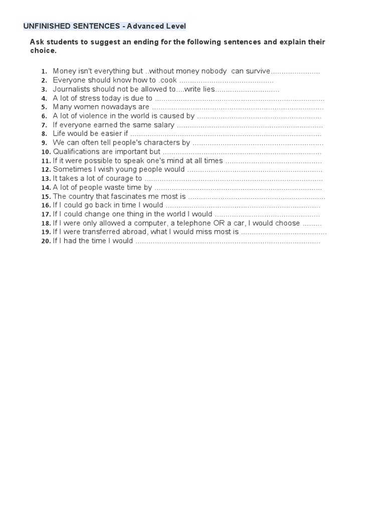 Unfinished Sentences: Advanced Exercise | PDF | Social Science