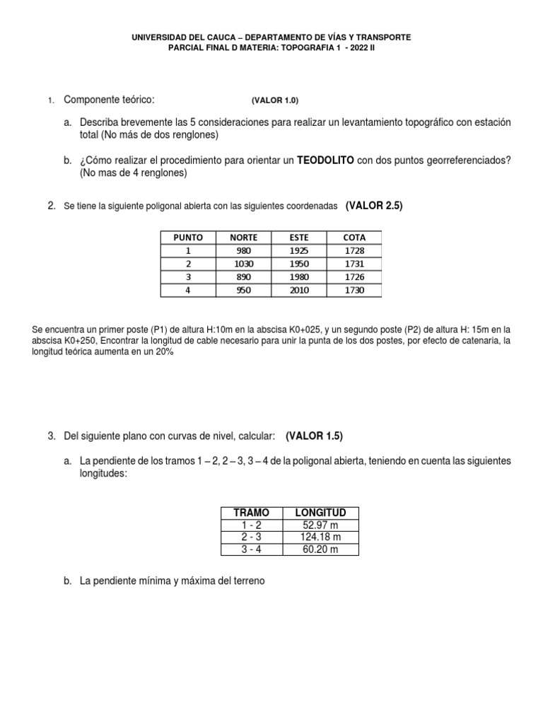 Levantamiento Topográfico y Cálculos de Pendiente | PDF