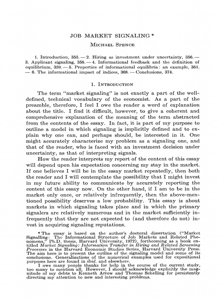 JOB MARKET SIGNALING - Spence | PDF | Labour Economics | Economics