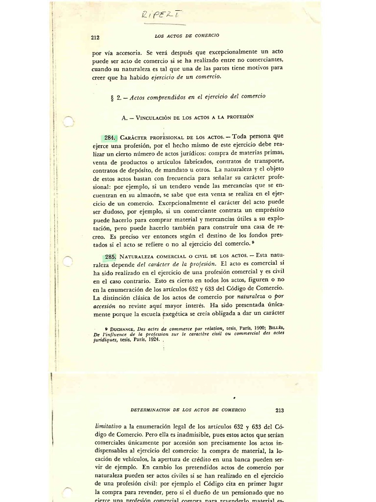 Georges Ripert Los Actos de Comercio | PDF