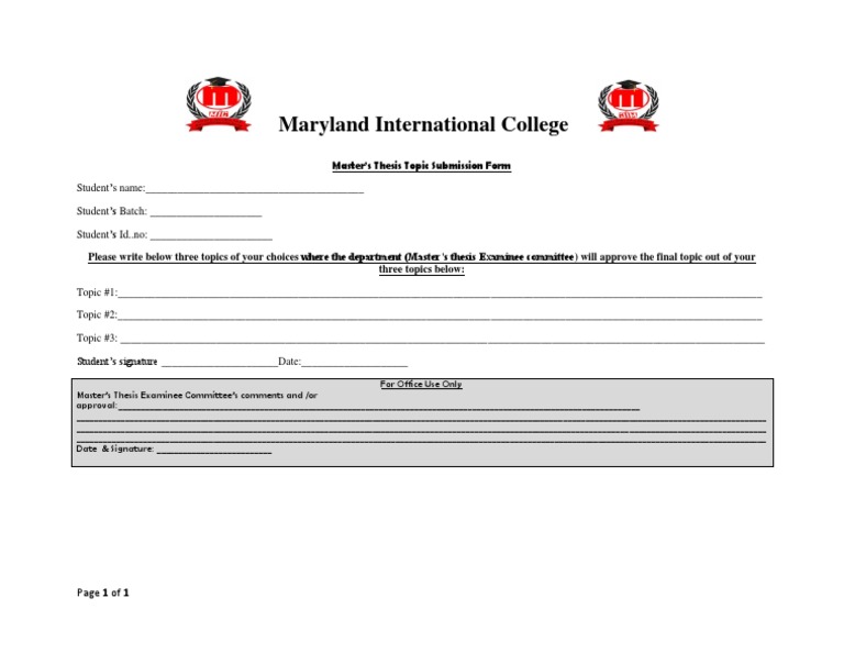 Maryland International College: Master's Thesis Topic Submission Form | PDF