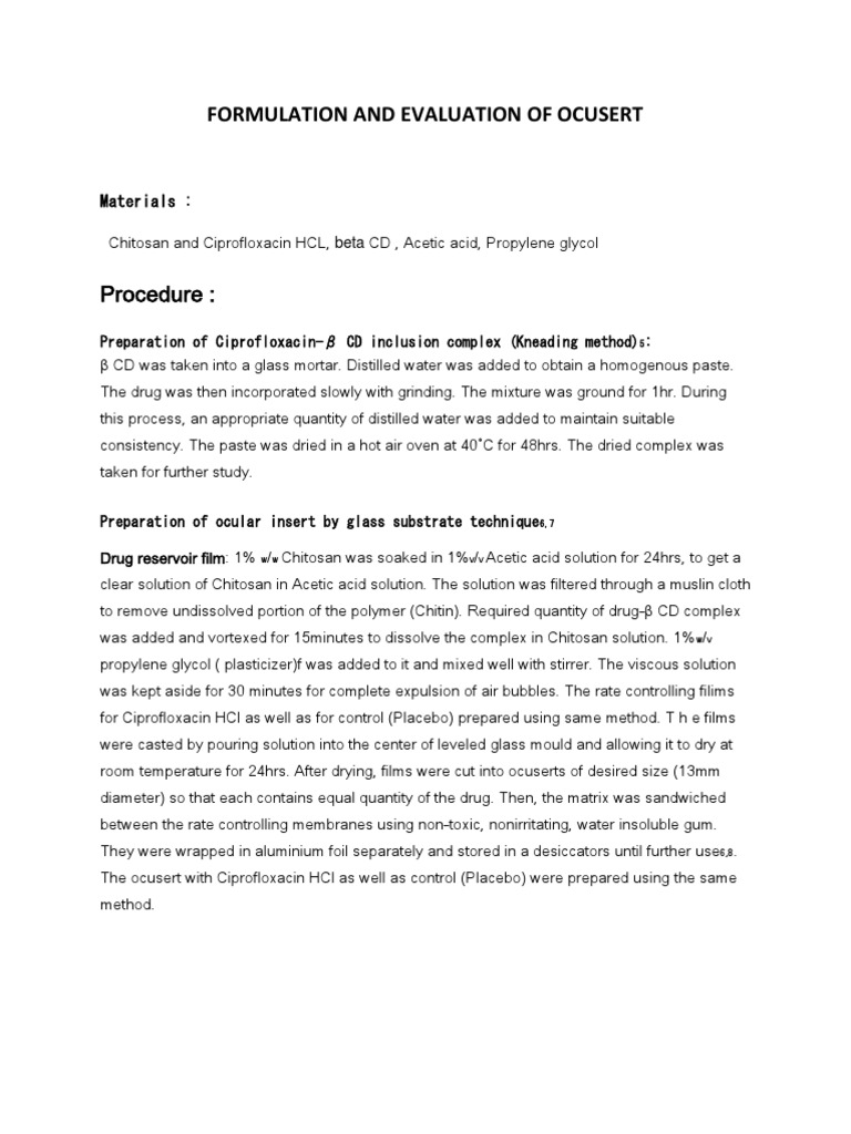 Ocular Insert Formulation Guide | PDF | Science & Mathematics