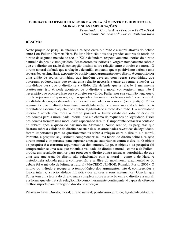 Debate Hart-Fuller: Direito e Moral | PDF | Moralidade | Teorias ...