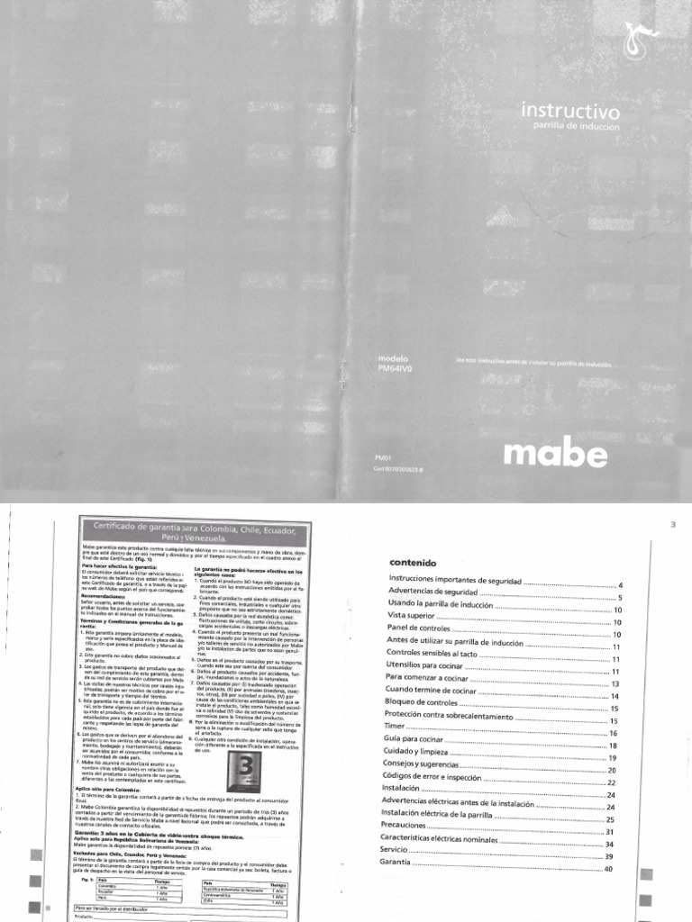 Manual Cubierta Mabe PM64IV0 | PDF