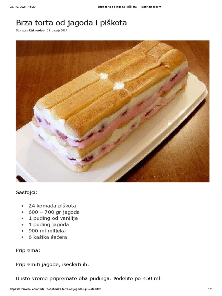 Brza Torta Od Jagoda I Piškota | PDF