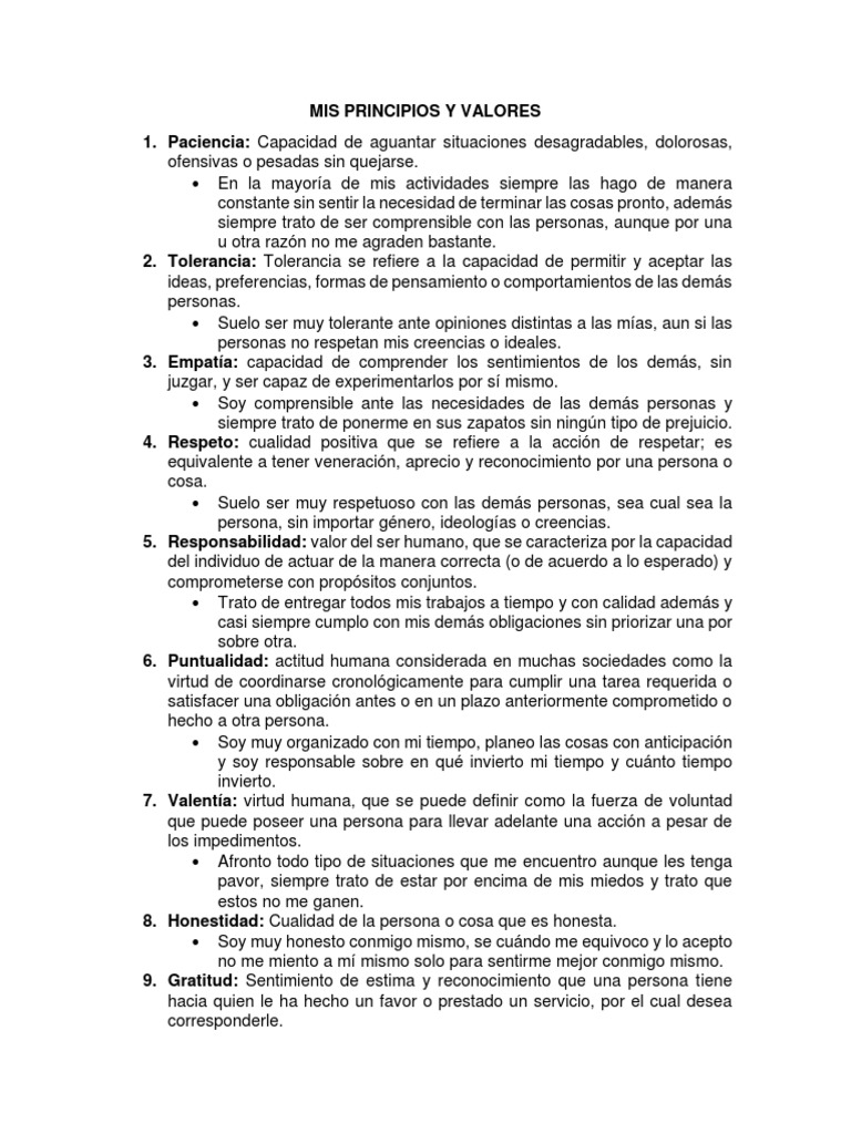 Mis Principios y Valores | PDF | Tolerancia | Virtud