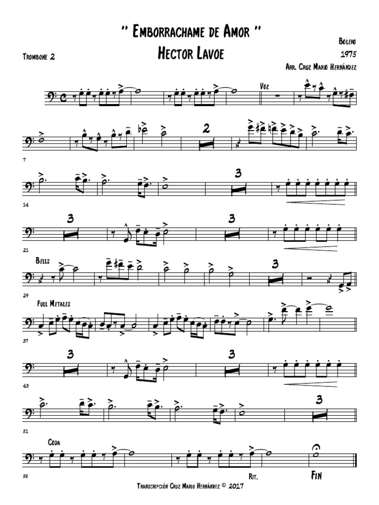 Emborrachame de Amor (Trombones) - Trombone 2 | PDF