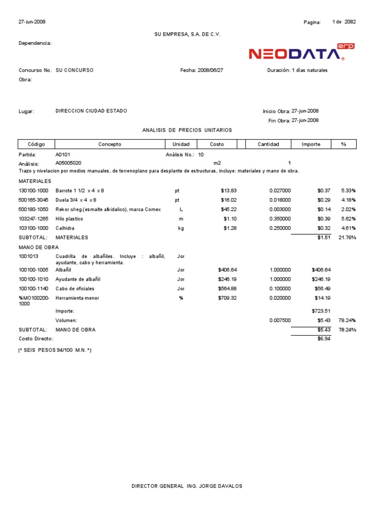 Matrices Bimsa Infraestructura | PDF
