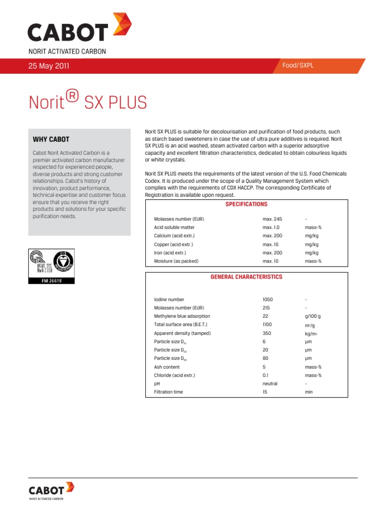 Cabot Norit TDS Cabot Norit - SX Plus | PDF | Materials | Chemical ...