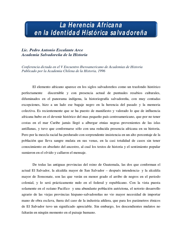 Herencia - Africana - en - La - Identidad. Pedro Escalante Arce - Texto Selcionado Por Lic ...