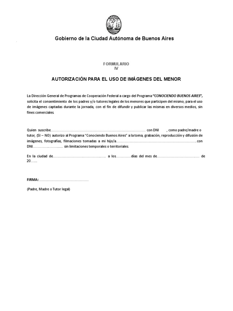 Formulario IV - Autorización de Imágenes | PDF