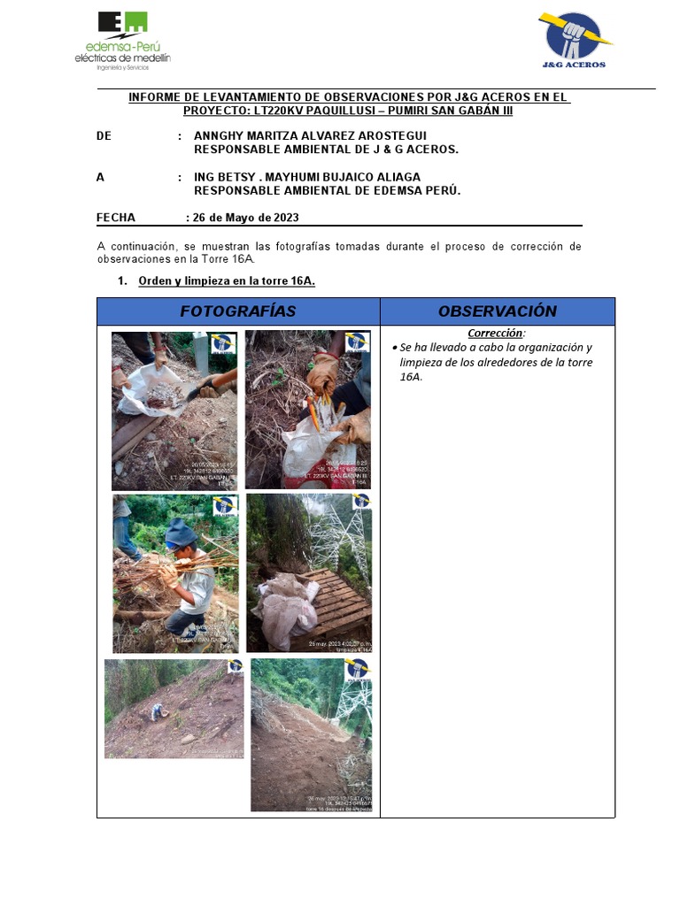 Informe Levantamiento de Observaciones - 17 - MAYO - 2023 - JYGACEROS | PDF