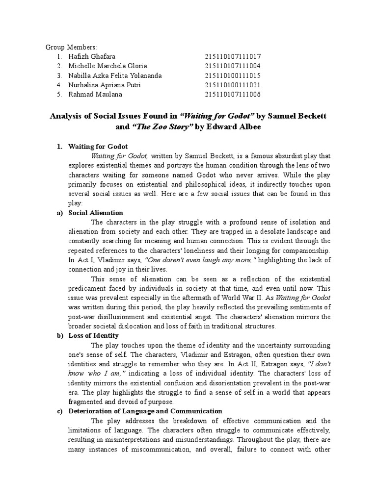 waiting for godot and the zoo story analysis.pdf | PDF | Existentialism | Social Alienation