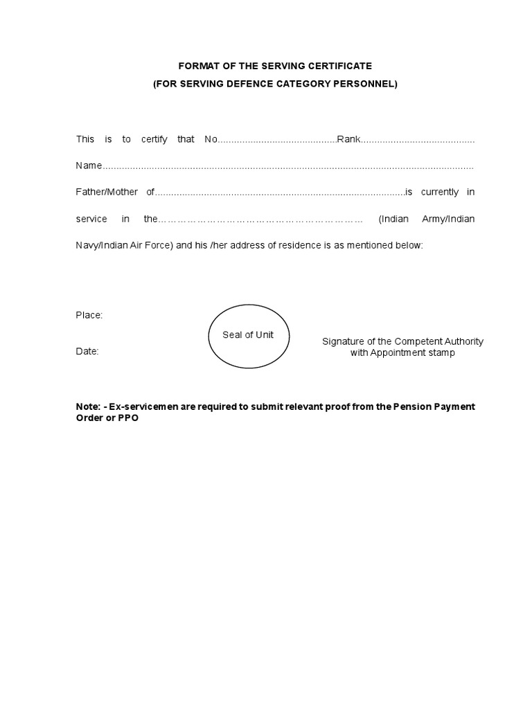 Indian Army Serving Certificate Format | PDF
