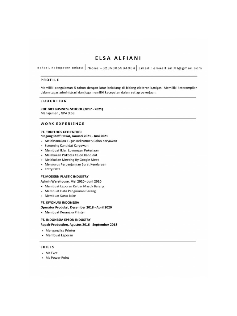 CV Berkas Elsa Alfiani | PDF