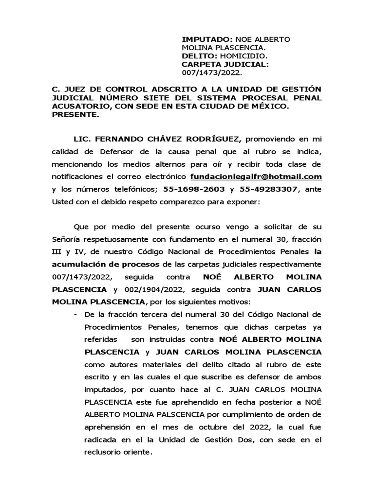 Solicita Acumulación | PDF | Procedimiento Criminal | Derecho penal