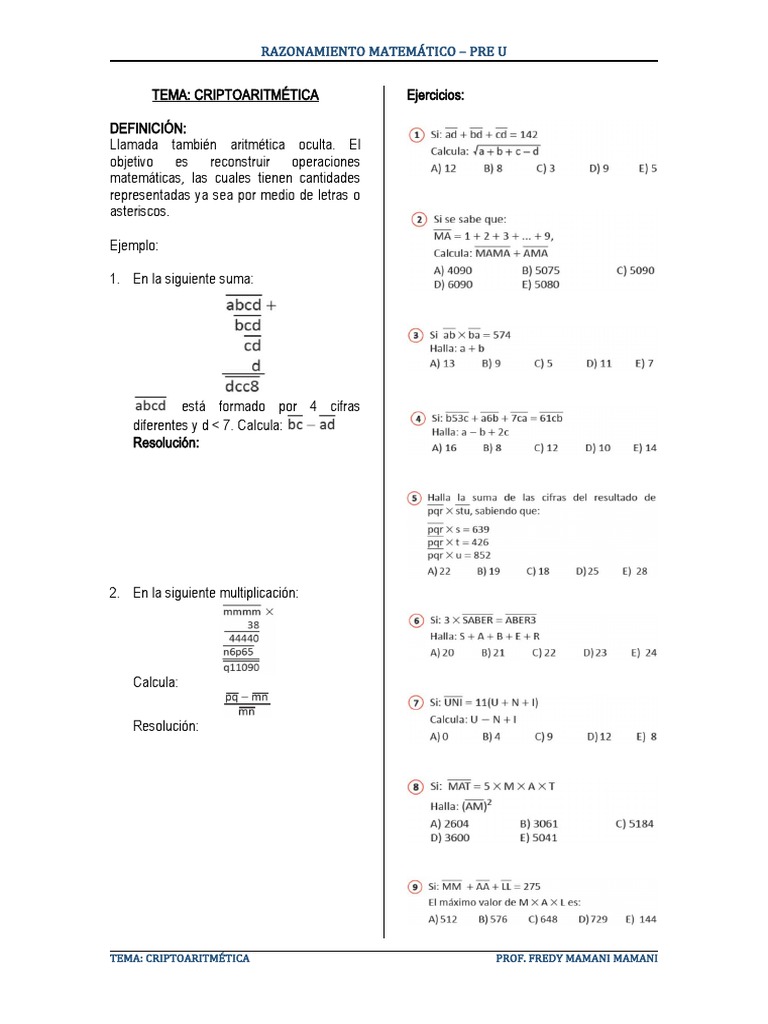 RM - Criptoaritmetica Pre U | PDF