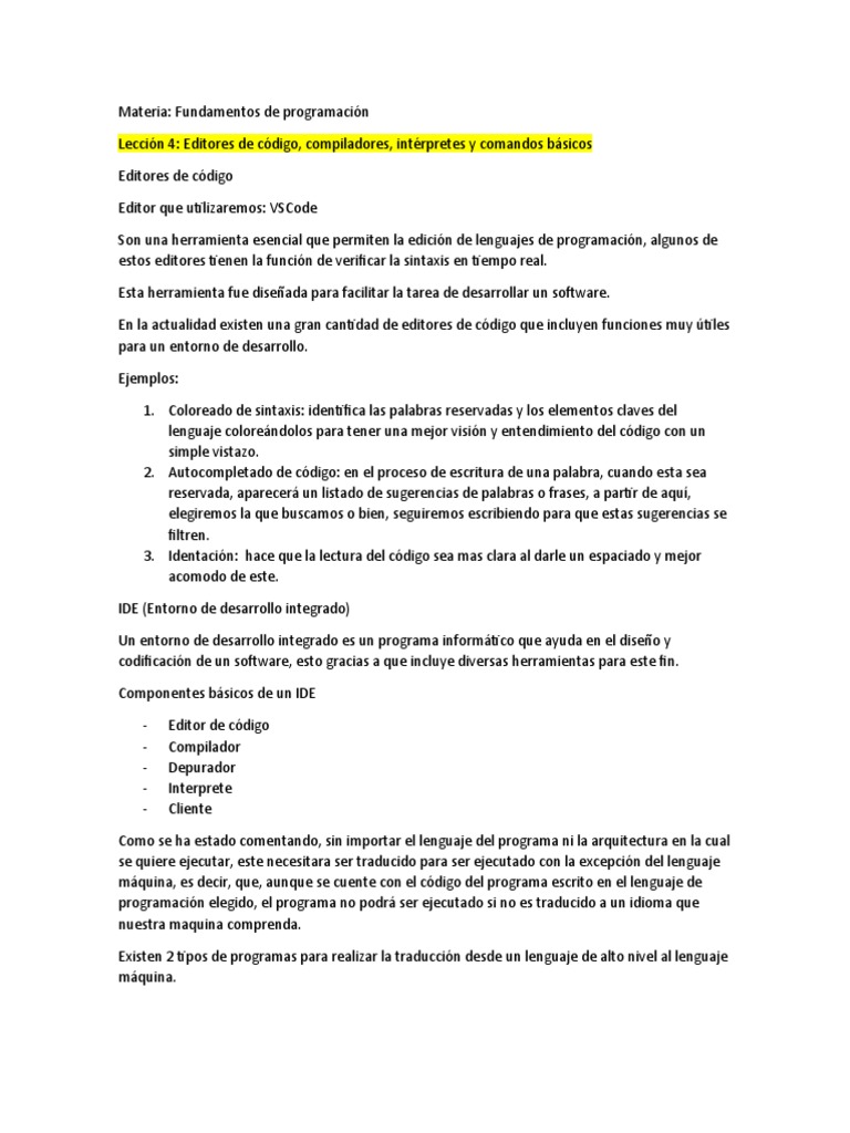 Leccion 4 - Editores de Codigo, Compiladores e Interpretes | PDF ...