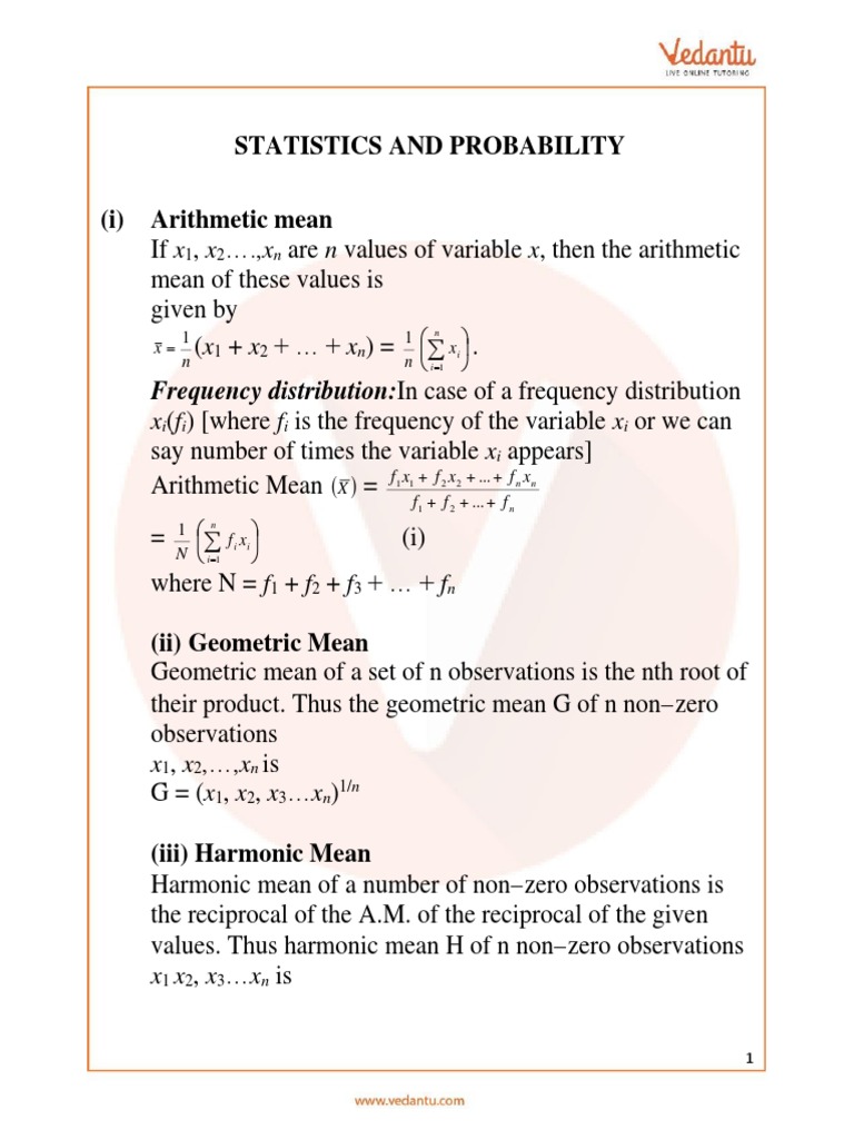 JEE Main 2023 Revision Notes on Statistics and Probability _ Free PDF ...
