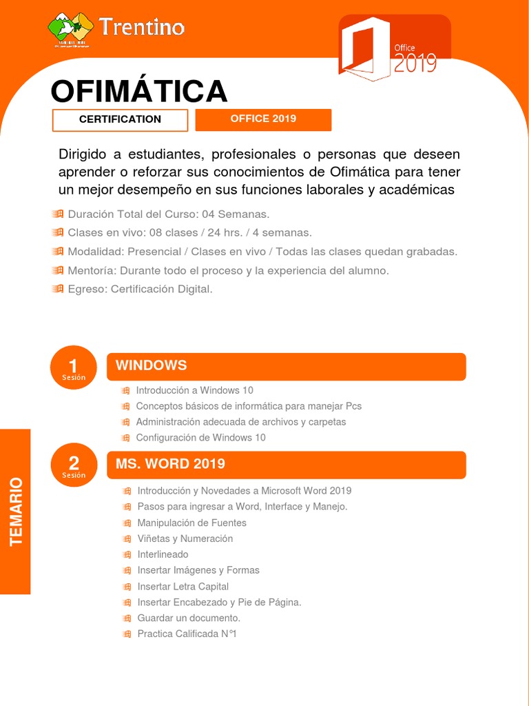 Temario Curso Ofimatica Basico - Trentino | PDF | Microsoft Excel | Microsoft Word