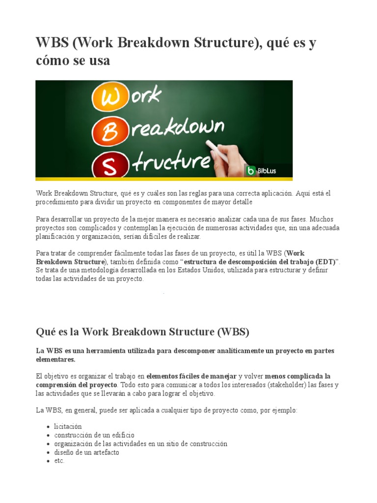 WBS (Work Breakdown Structure), Qué Es y Cómo Se Usa | PDF | Ingeniería ...