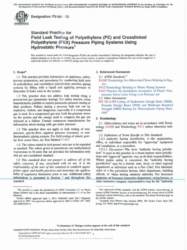 Astm F2164-13 | PDF | Leak | Pipe (Fluid Conveyance)