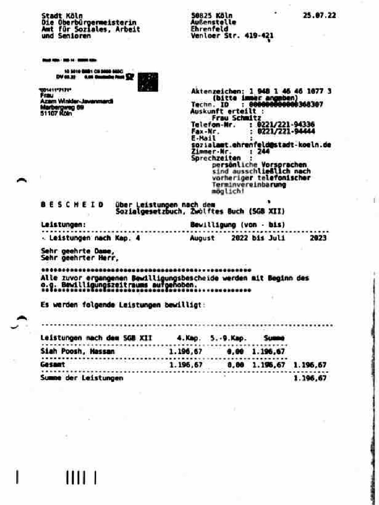 Sozialgeld Bescheid | PDF