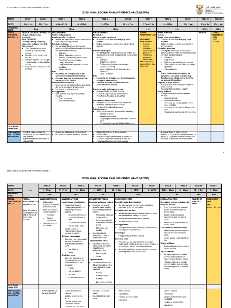 Grade 6 Atp 2023-24 Mathematics With Dates | PDF | Shape | Rectangle