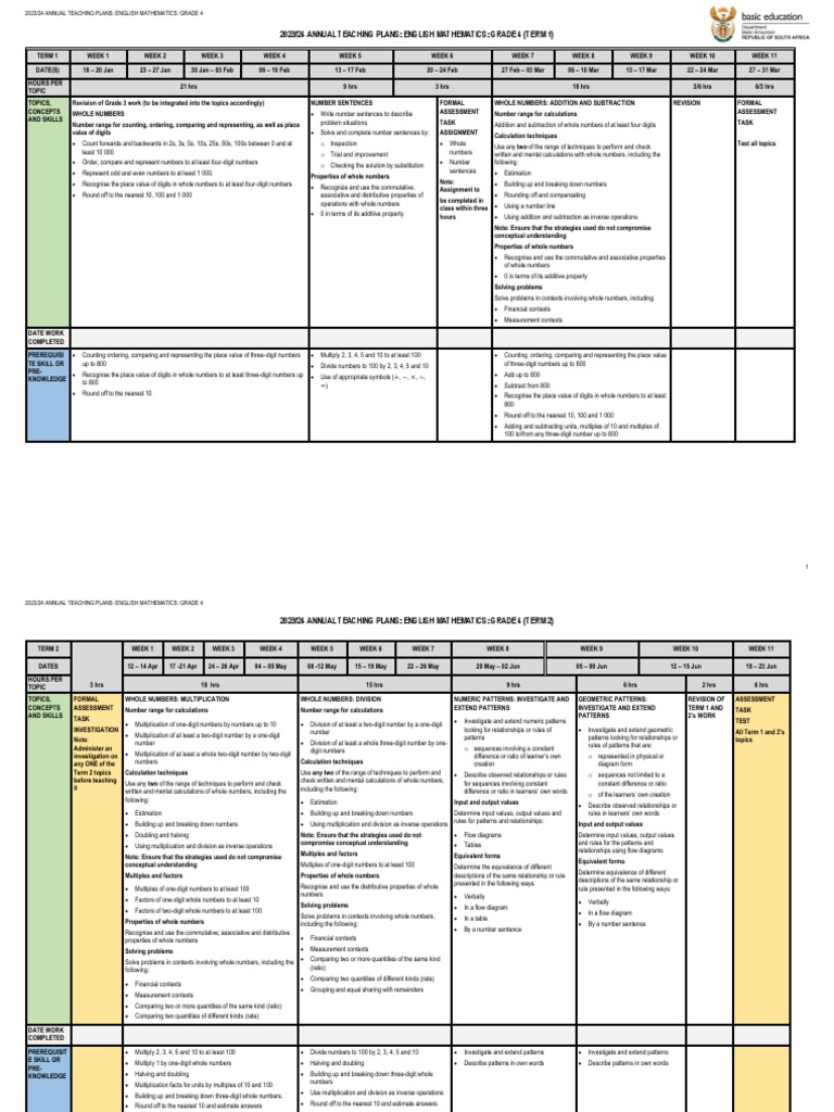 Grade 4 Atp 2023-24 Mathematics With Dates | PDF | Litre | Volume