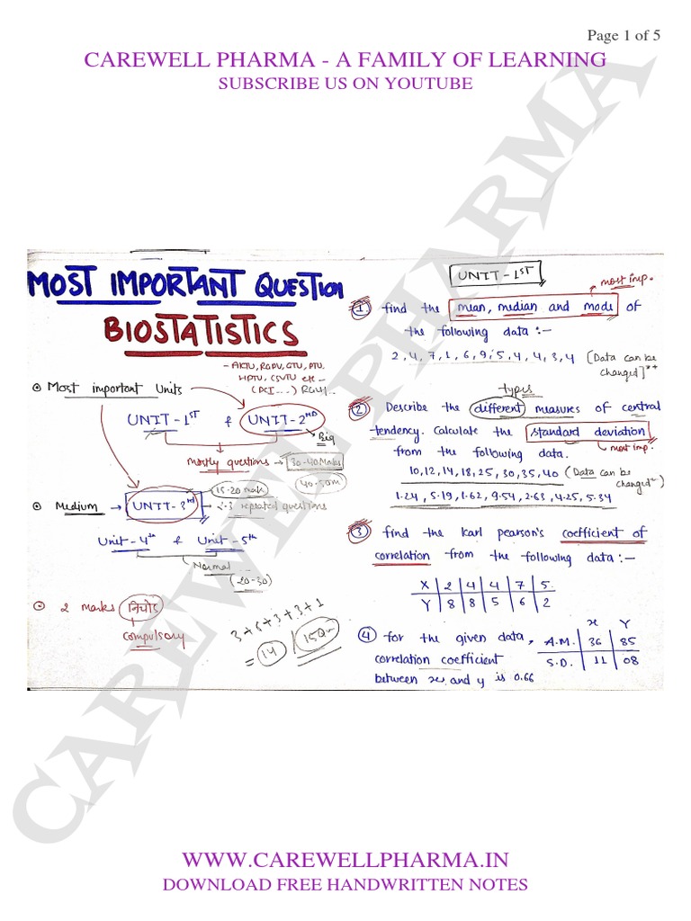 Biostatistics and Research Methodology Most Important Questions | PDF