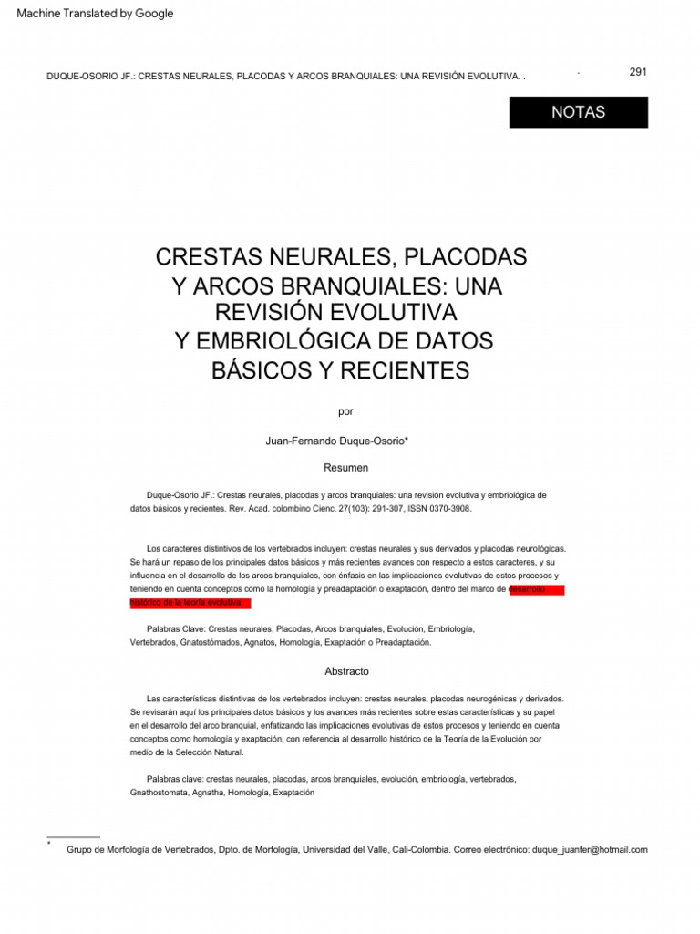 Crestas Neurales, Placodas y Arcos Barnquiales, Una Revisio | PDF ...