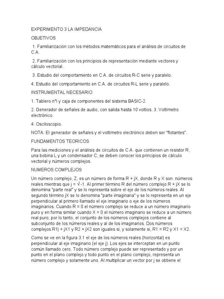 EXPERIMENTO 3 LA IMPEDANCIA (Stev y Victor) | PDF | Número complejo | Impedancia eléctrica