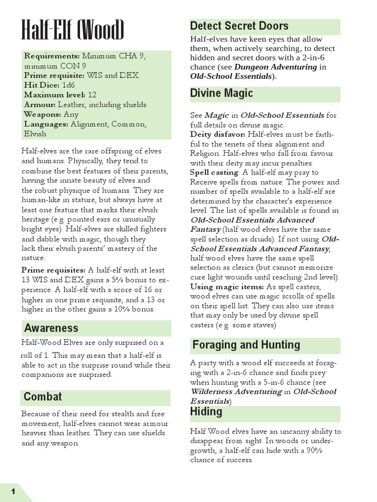 Half-Elf (Wood) Class Guide | PDF | Elf (Dungeons & Dragons) | Elves