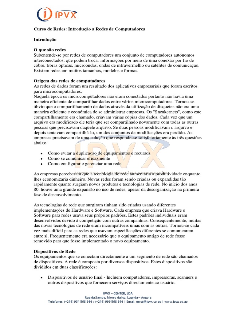Curso De Redes De Computador Ipvx Cópia Pdf Rede De Computadores