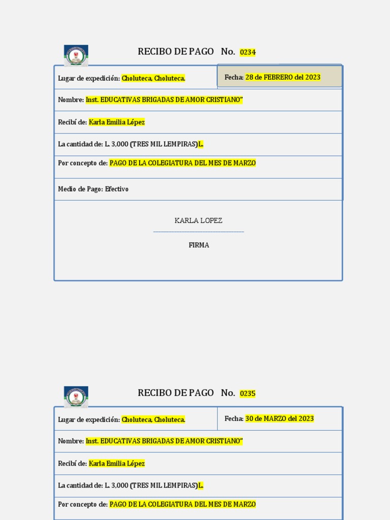 Recibos de Pago de Colegiatura 2023 | PDF