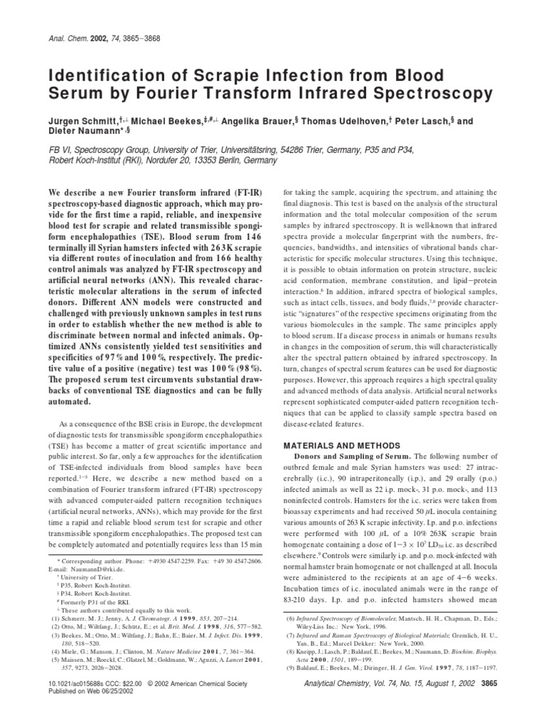 Identification of Scrapie Infection From Blood Serum by Fourier ...