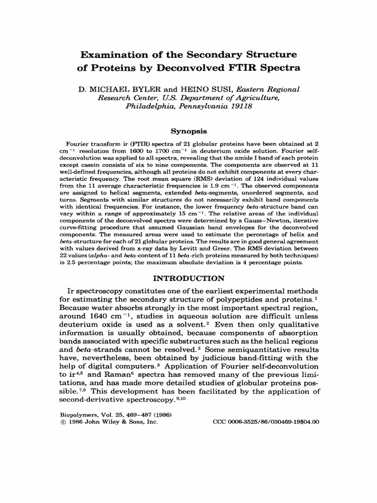 Examination of The Secondary Structure of Proteins by Deconvolved FTIR Spectra | PDF | Beta ...