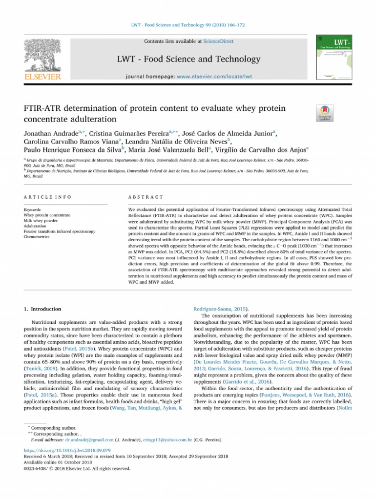 FTIR-ATR Determination of Protein Content To Evaluate Whey Protein ...