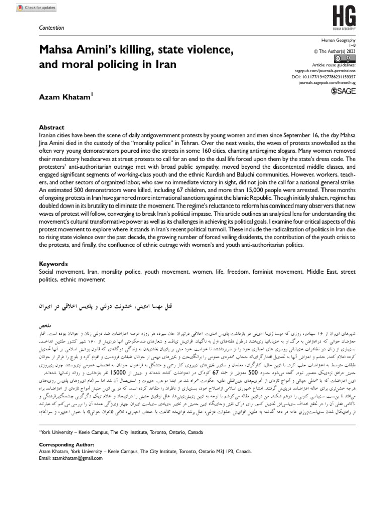Mahsa Amini's Killing, State Violence, and Moral Policing in Iran | PDF ...