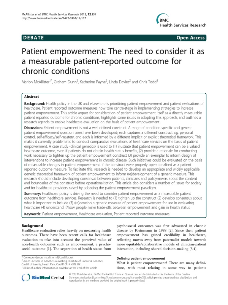 Patient Empowerment BMC Health Services Research2012 | Download Free PDF | Health Care | Empowerment