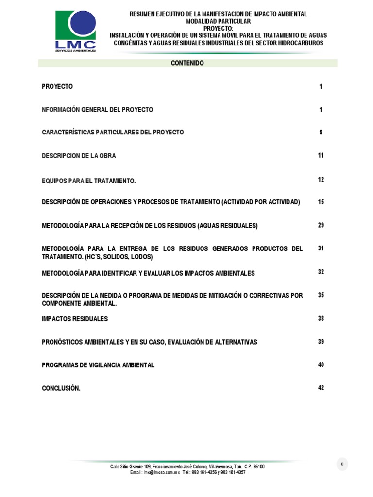 1 Resumen Ejecutivo Mia-P Ptar-Lmc 2020 | PDF | Residuos | Agua