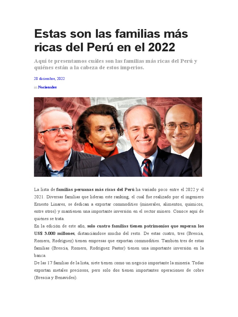 REPORTAJE - Estas Son Las Familias Más Ricas Del Perú en El 2022 | PDF