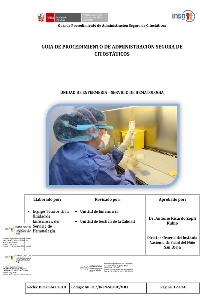 RD #000026-2020-Dg-Insnsb Guia de Procedimiento Administracion de Citostaticos 3 | PDF ...